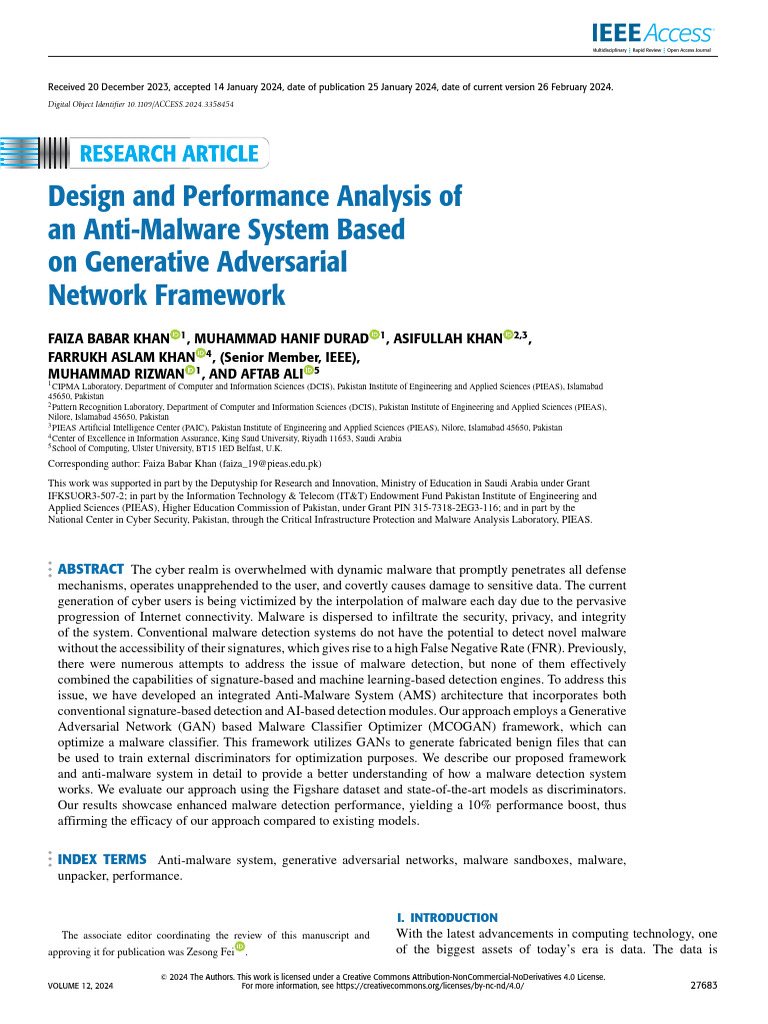 Design and Performance Analysis of An Anti-Malware System Based On Generative Adversarial ...