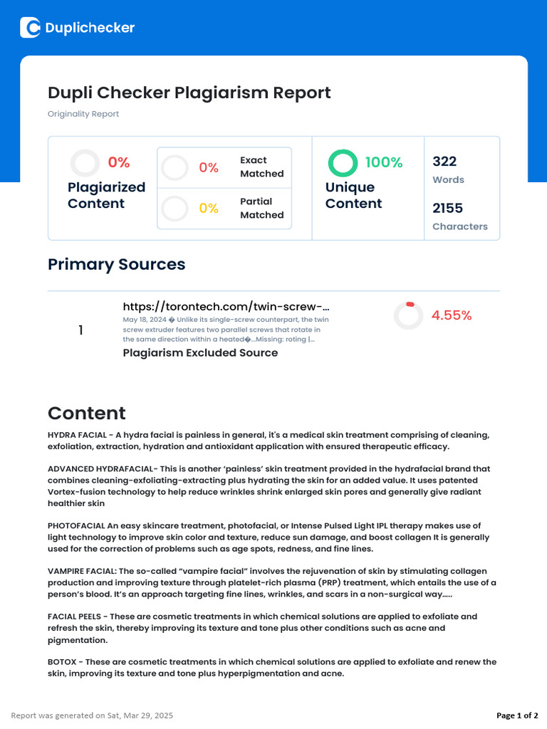 Dupli Checker Plagiarism Analysis | PDF | Wrinkle | Skin