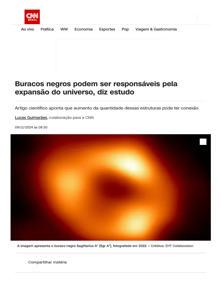 Buracos Negros Podem Ser Responsáveis Pela Expansão Do Universo, Diz Estudo - CNN Brasil | PDF ...