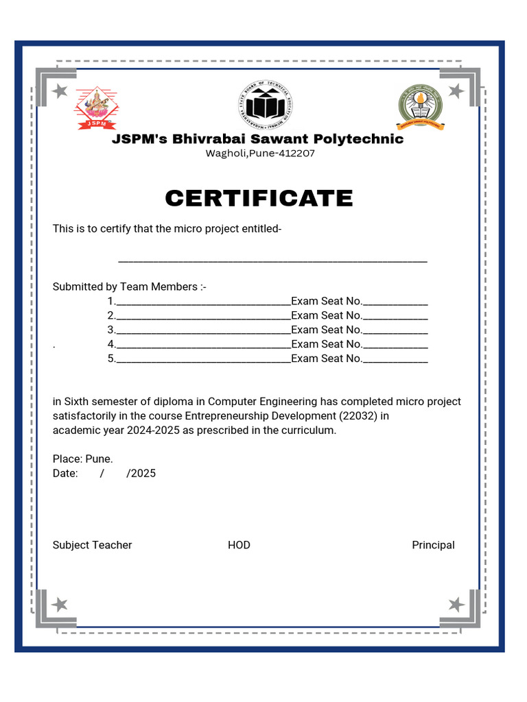 Micro Project Completion Certificate | PDF