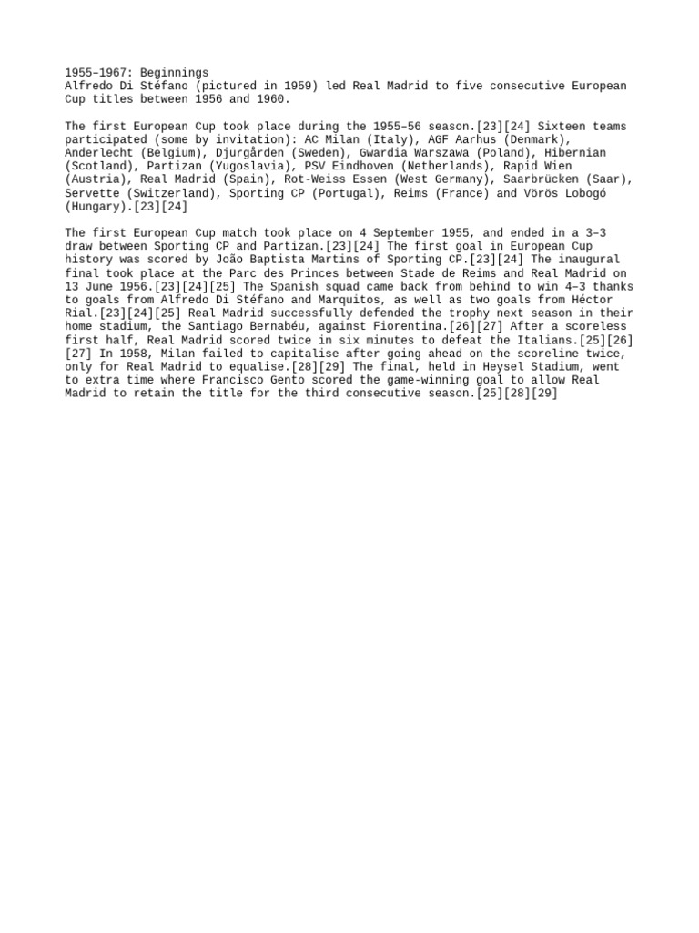 European Cup History: 1955-1967 Overview | PDF