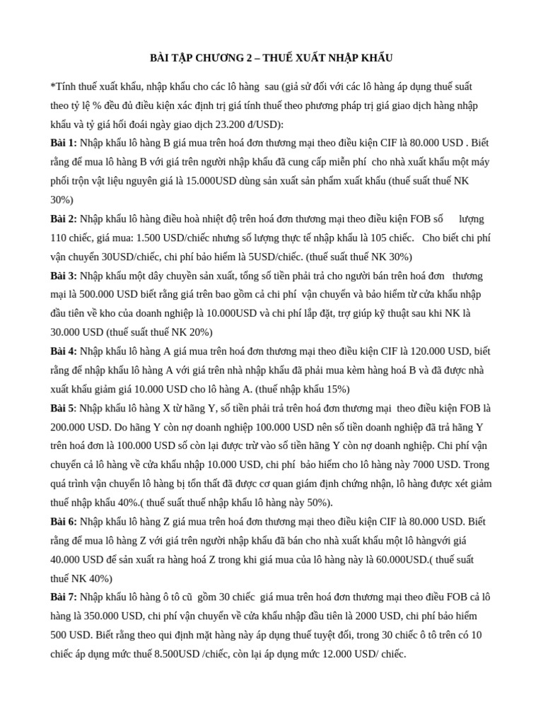 Bài tập thuế XNK | PDF