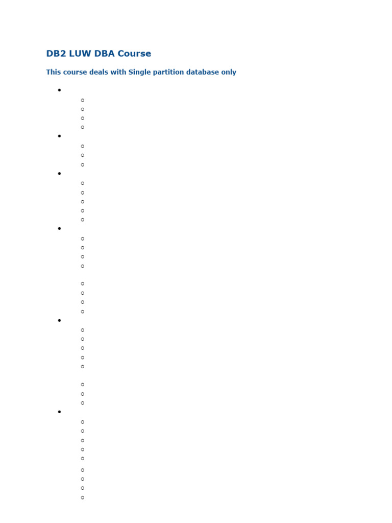 DB2 LUW DBA Course Content | PDF | Ibm Db2 | Databases