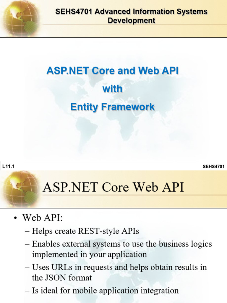 L11 Asp Net Core Web Api And Ef Core Pdf Entity Framework Databases