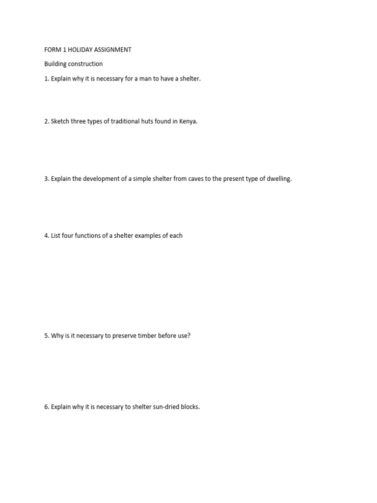 Holiday Assignment on Building Construction | PDF