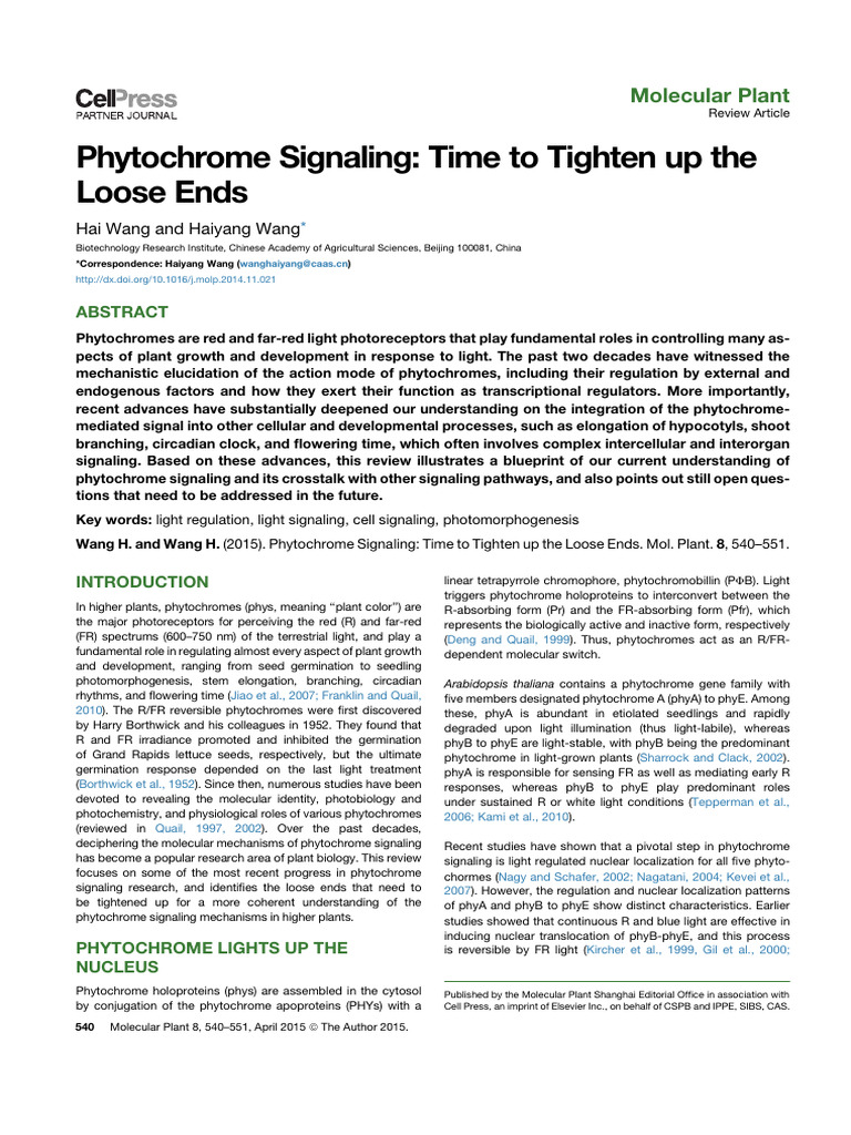 Phytochrome Signaling - Time To Tighten Up The Loose Ends | PDF | Clock ...