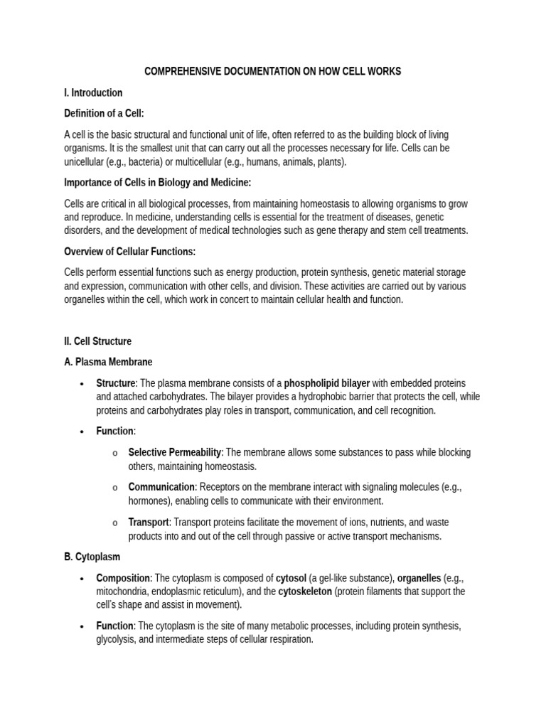 Comprehensive Documentation On How Cell Works | PDF | Cell (Biology ...