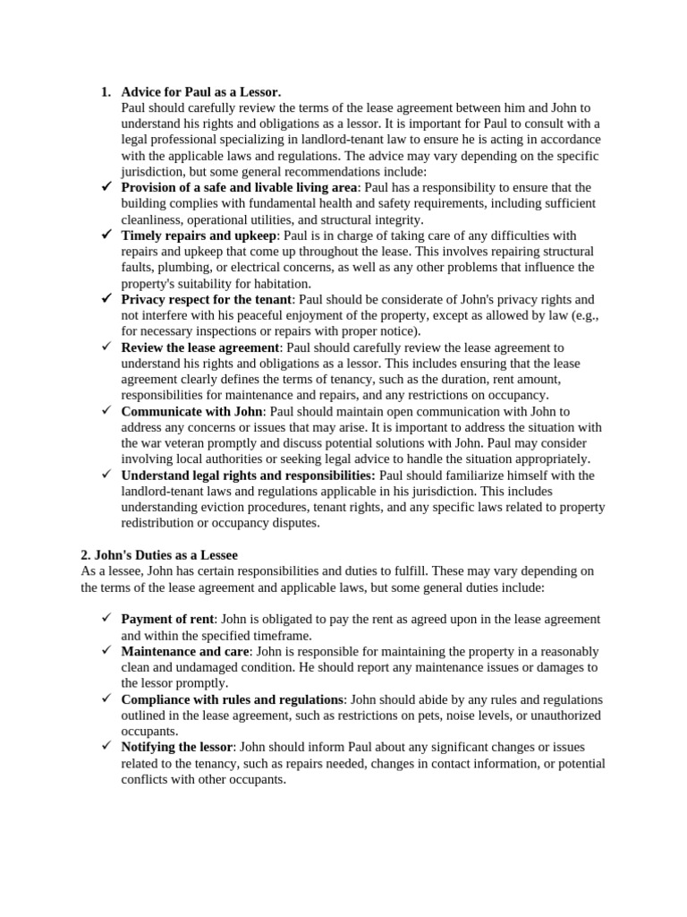 Lessor and Lessee Responsibilities Guide | PDF | Lease | Landlord ...