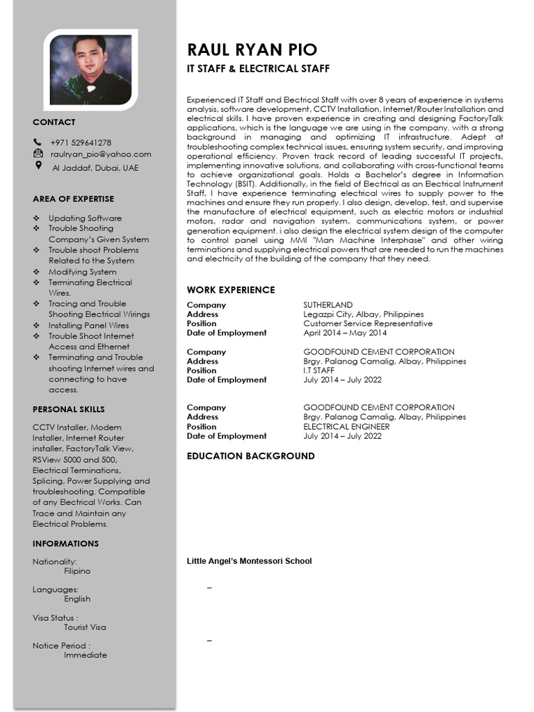 RAUL-RYAN-PIO-CV - IT STAFF and Electrical Engineering | PDF | Safety ...