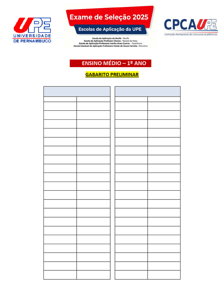 Gabarito Preliminar - Ensino Medio - 1 Ano 20241115 | PDF