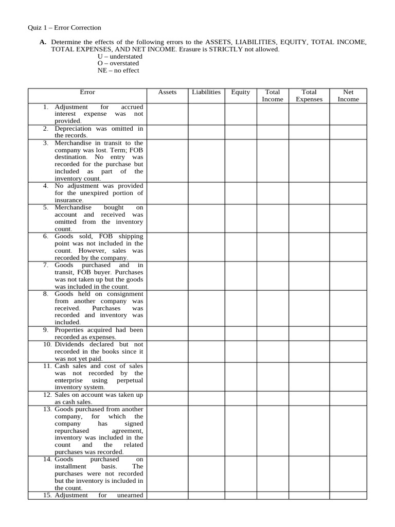 Quiz 1 Error Correction | PDF