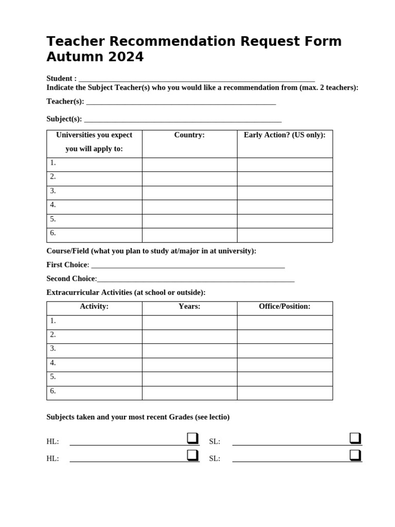 Teacher Recommendation Request Form | PDF | Social Psychology