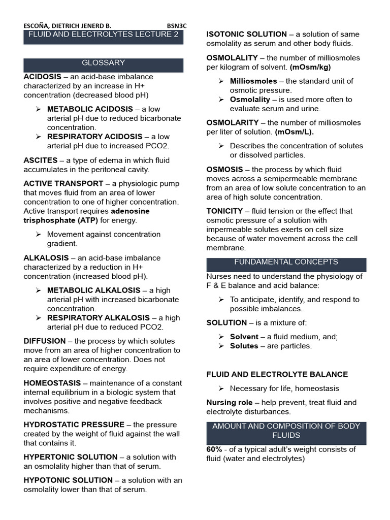 Fluid and Electrolytes Lecture 2 | PDF | Homeostasis | Osmosis