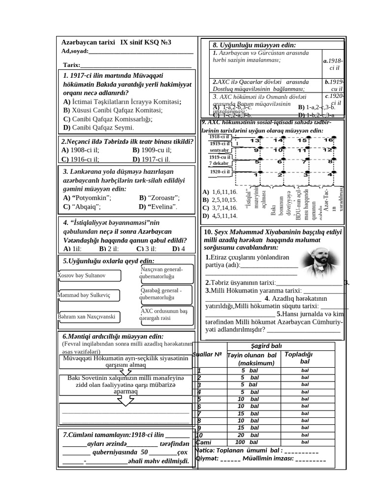 Azərbaycan Tarixi IX Sinif KSQ 3 | PDF