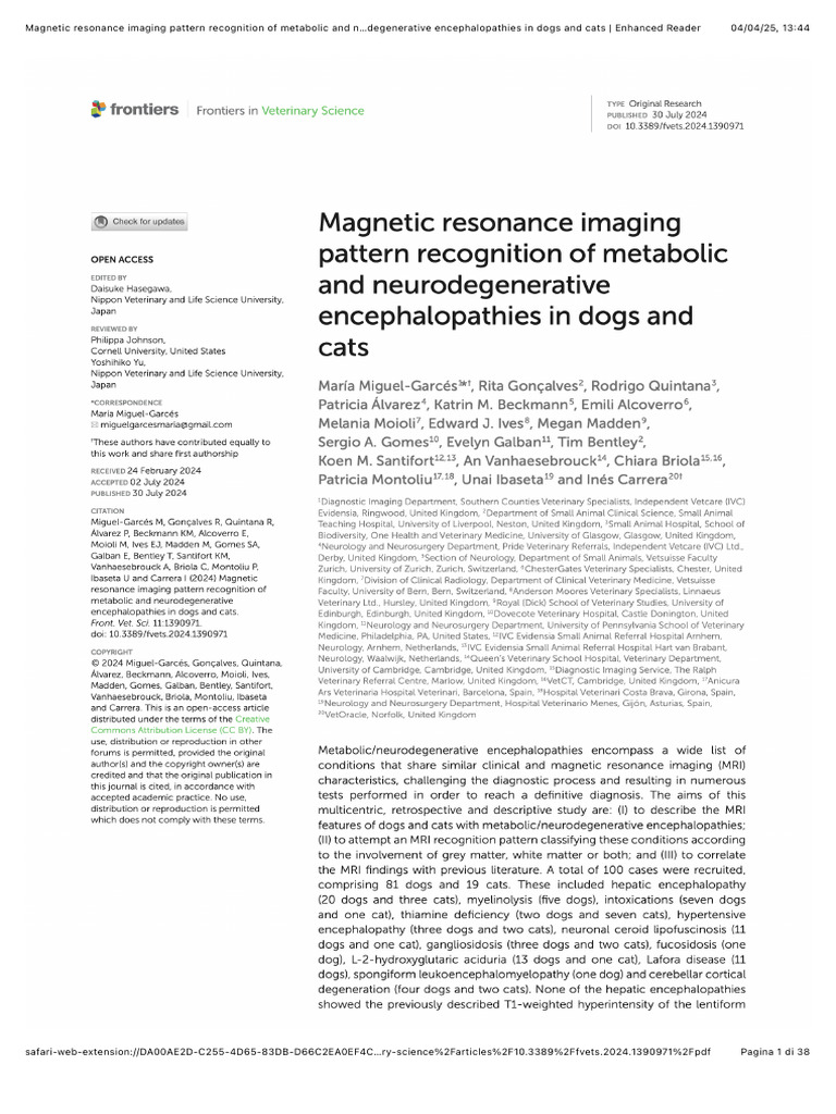 Magnetic Resonance Imaging Pattern Recognition of Metabolic and ...