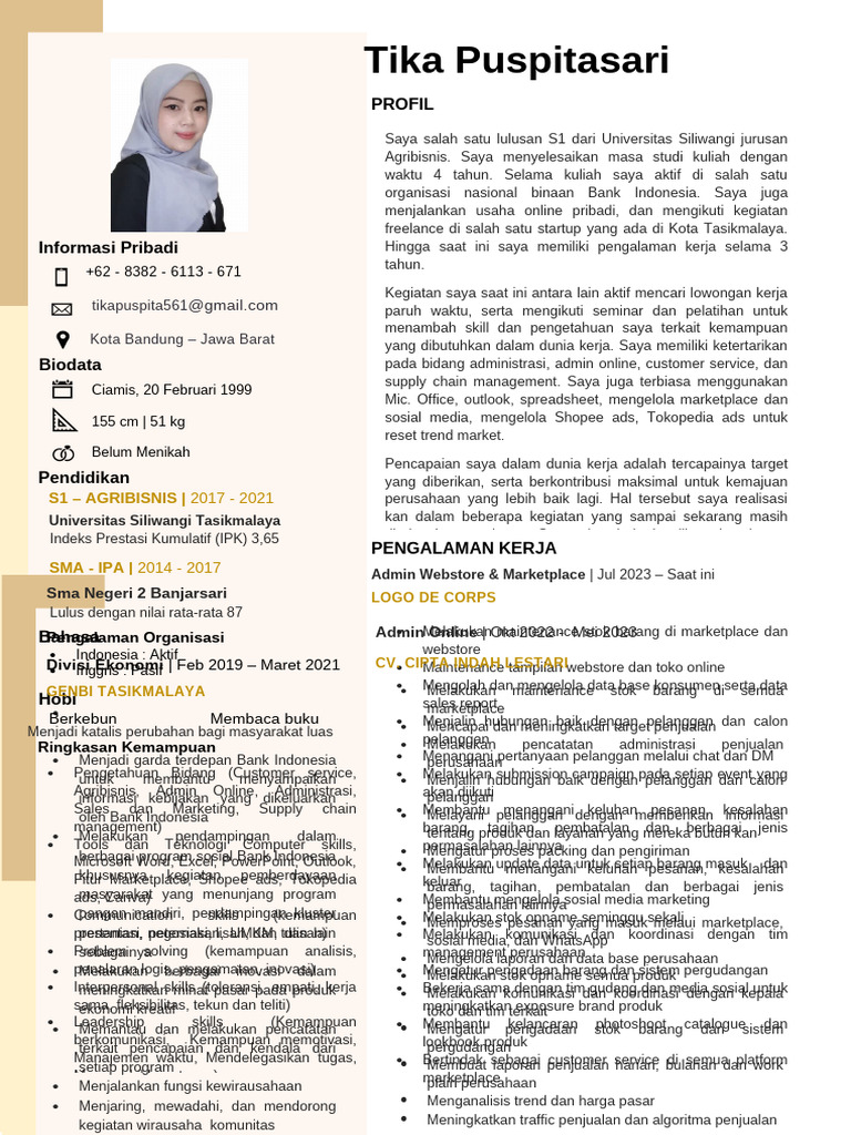 Lulusan Agribisnis Berpengalaman Admin Online | PDF