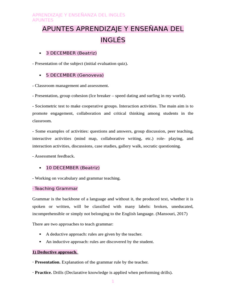 Apuntes - Aprendizaje y Enseñanza Del Inglés | PDF | Vocabulary | Word