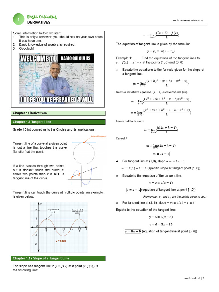 Q4 Basic Calculus Reviewer | PDF | Tangent | Derivative