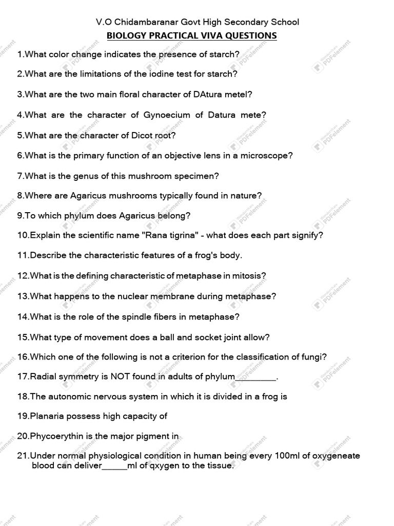 Biology Viva Questions Without Answer | PDF