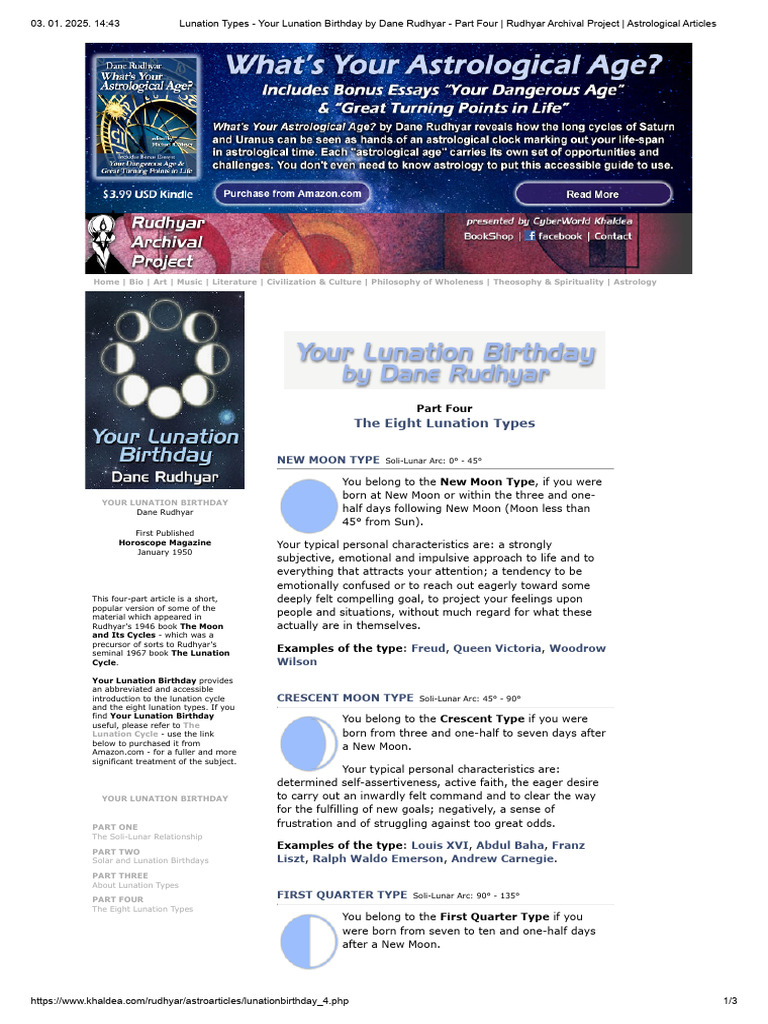 Lunation Types - Your Lunation Birthday by Dane Rudhyar - Part Four ...