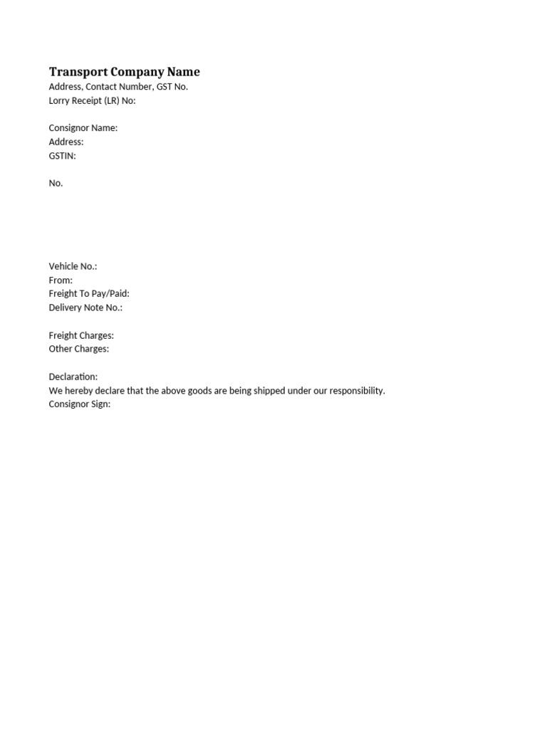 Transportation Billty LR Format | PDF