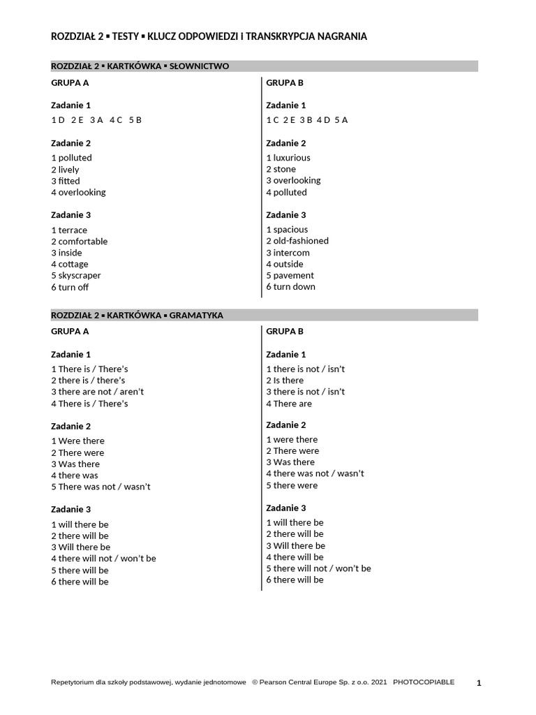 Repet Wyd 1-Tomowe U2 Tests Answer Key and Audioscript | PDF | Interior ...