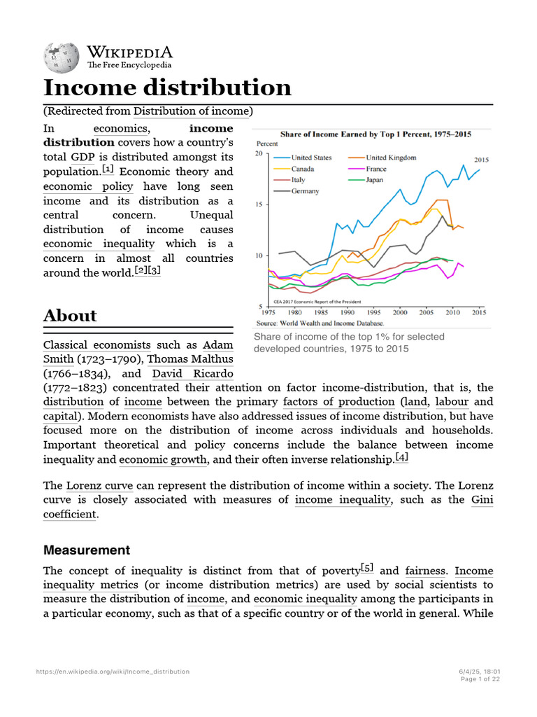 Income Distribution - Wikipedia | PDF | Income Distribution | Economic ...