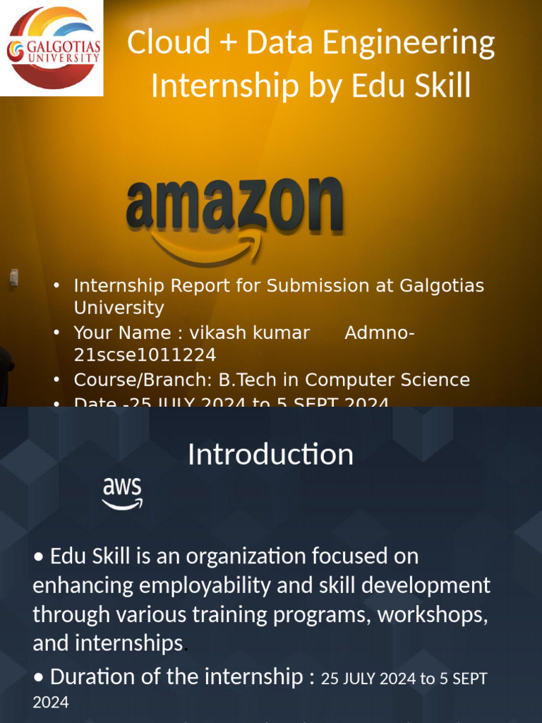 Aws Cloud Internship PPT Vikash Kumar | PDF | Amazon Web Services | Cloud Computing