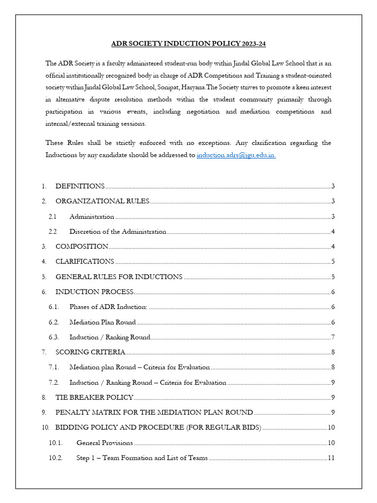 ADR Society Induction Policy 2023-24 | PDF | Alternative Dispute ...