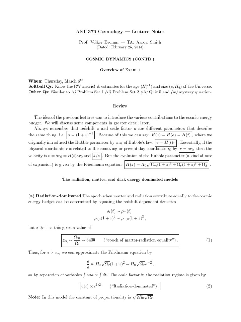 Cosmology Lecture Notes by Volker Bromm | PDF | Physical Sciences ...