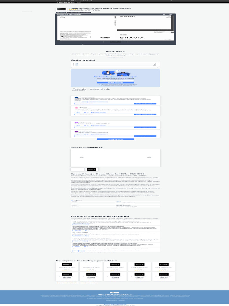 Instrukcja Obsługi Sony Bravia KDL-40Z4500 (Polski - 195 Stron) | PDF
