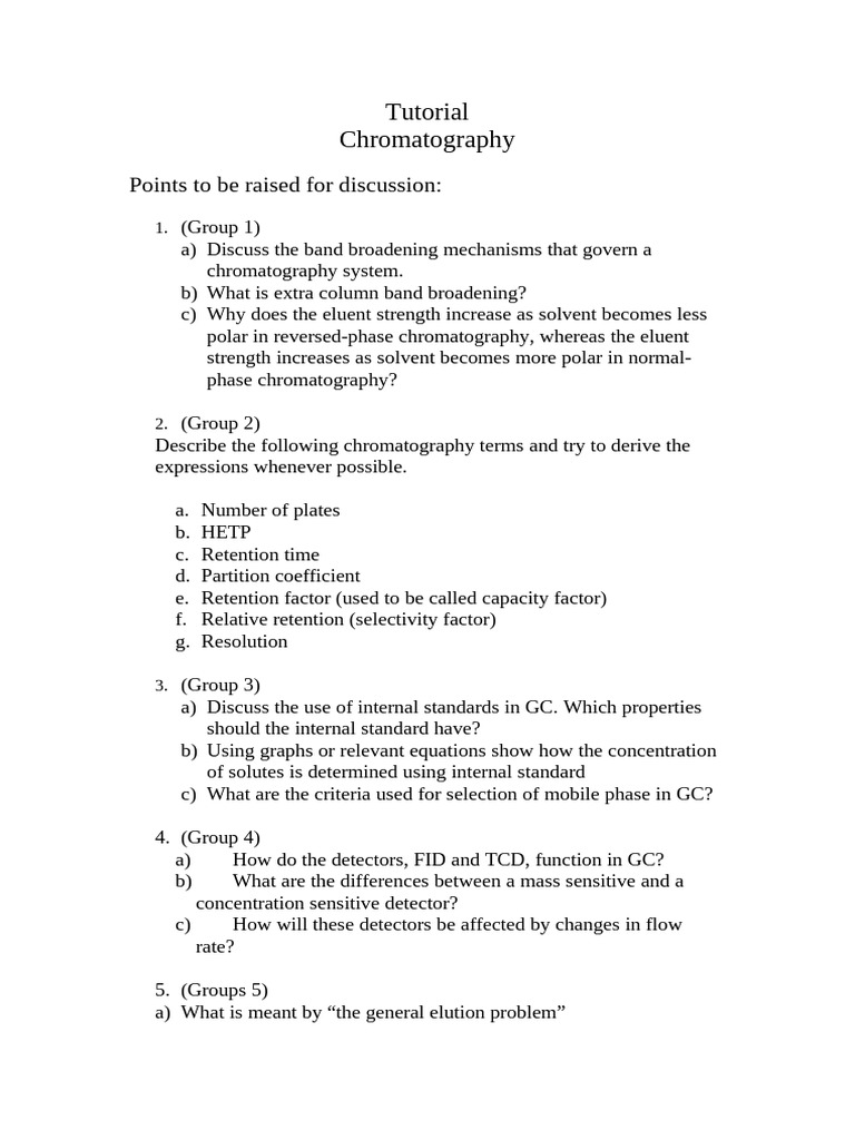 Tutorial Questions in Chromatography-VT2020 | PDF