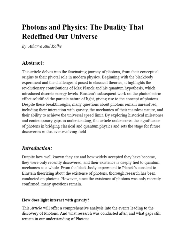 Photons and Physics_ the Duality That Redefined Our Universe.docx | PDF | Photon | Light
