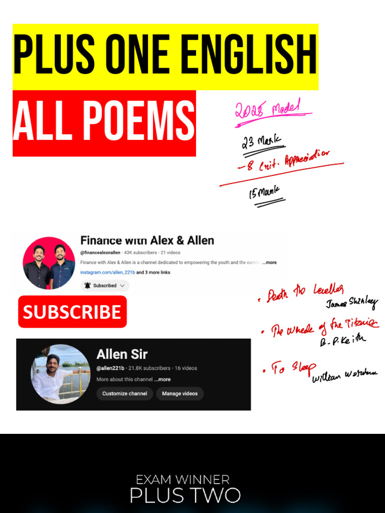 Exam Winner +1 English All Poems Live Allen Sir Note 27-03-25 | PDF ...