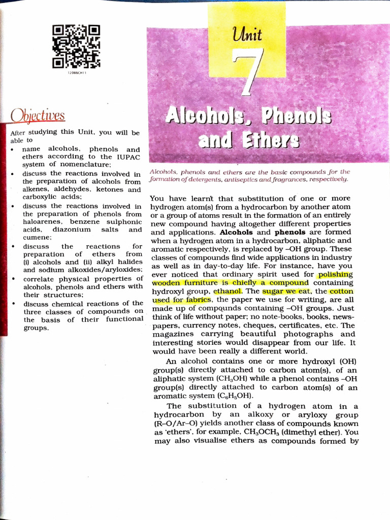 Ncert Marked Alcohol Phenol Ether | PDF | Ether | Aldehyde
