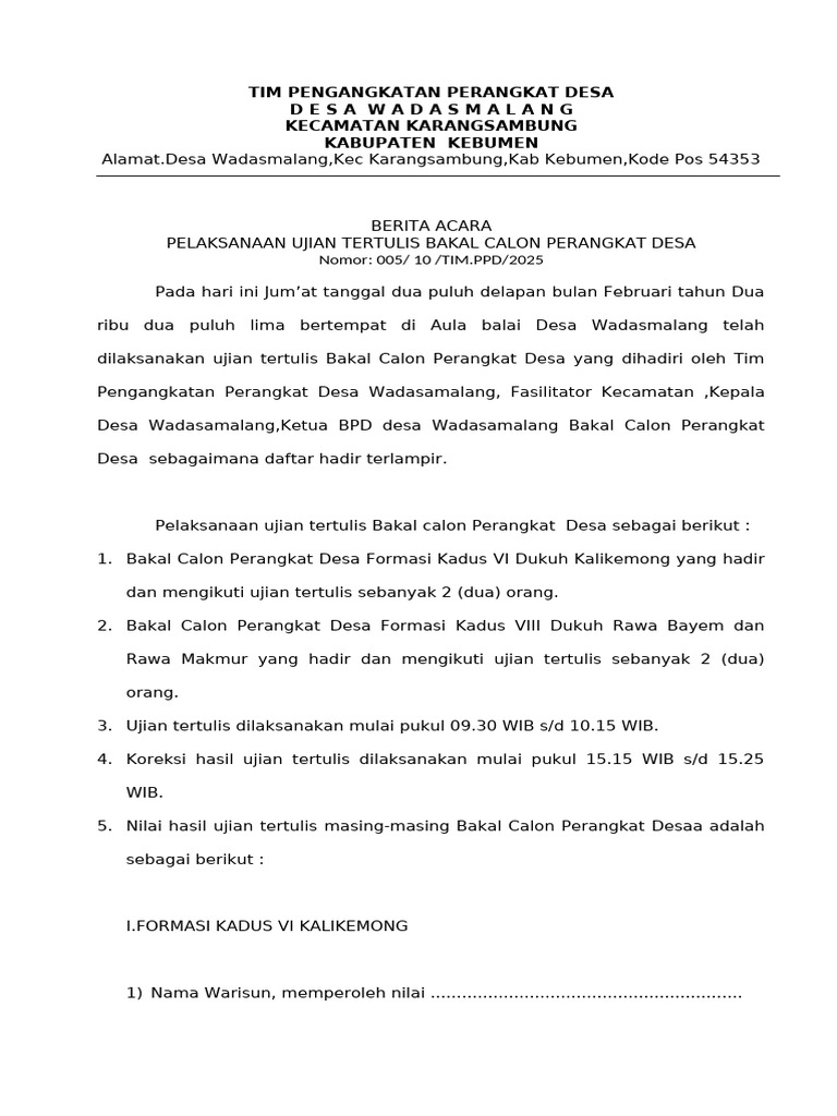 BA Ujian Tertulis 2025 | PDF