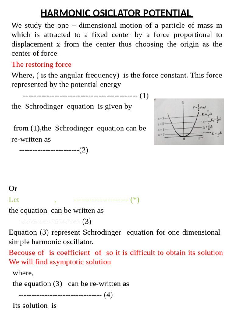 Harmonic Oscilator Potential | PDF | Physics | Quantum Mechanics