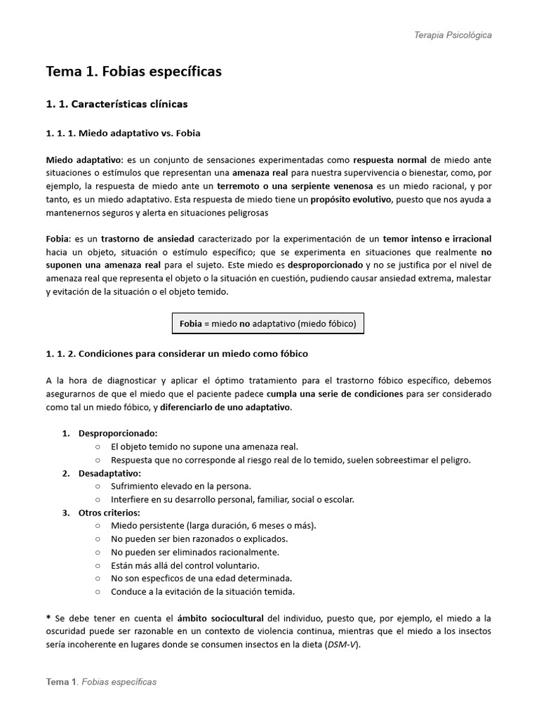 Tema 1. Fobias Específicas | PDF | Fobia | Ansiedad