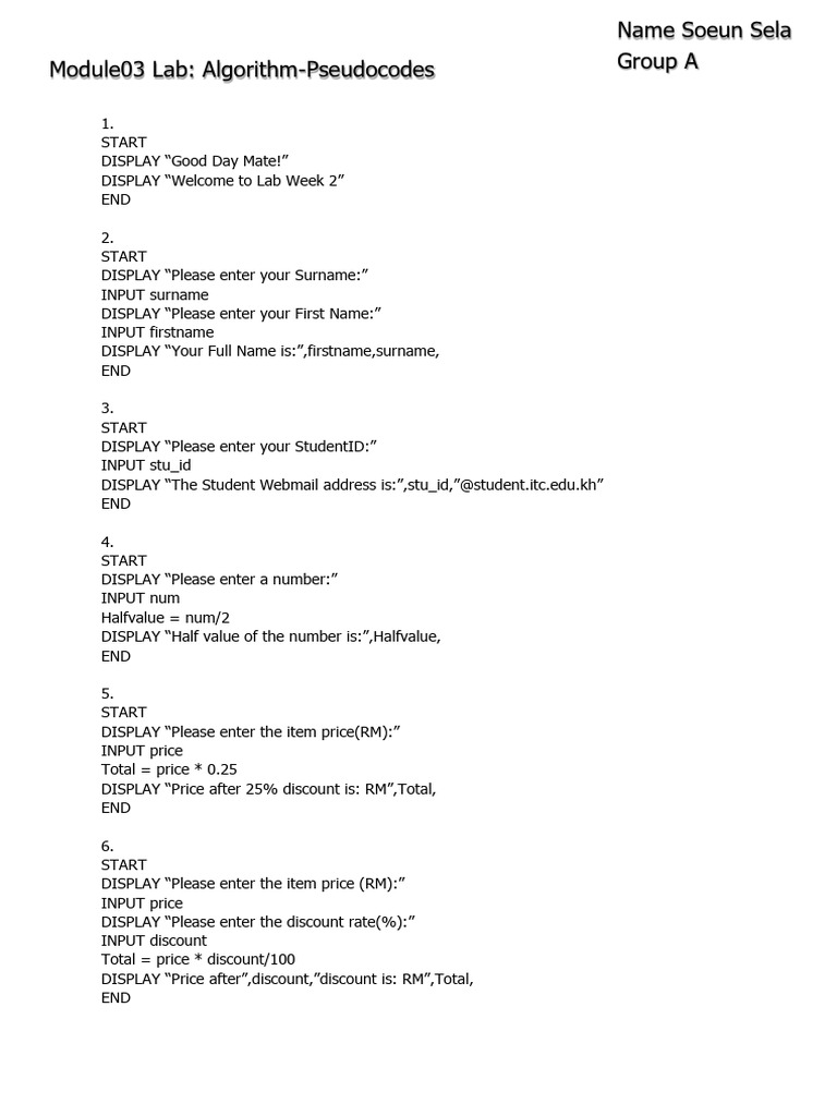 HW Psuedocode C++ | PDF