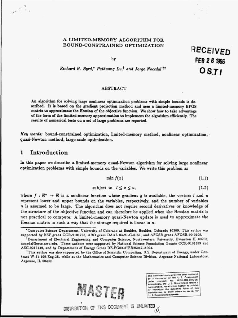 A Limited-Memory Algorithm For | PDF | Mathematical Optimization | Matrix (Mathematics)