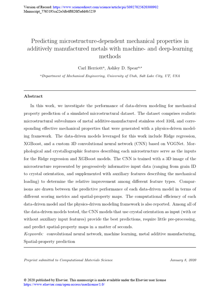 Predicting Microstructure-Dependent Mechanical Properties in | PDF | Machine Learning | Applied ...