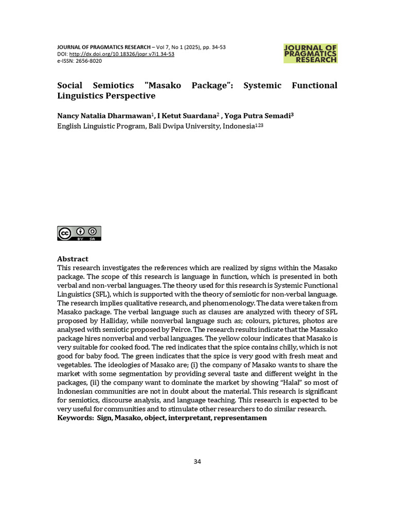 Social Semiotics " Linguistics Perspective: Masako Package": Systemic Functional | PDF ...