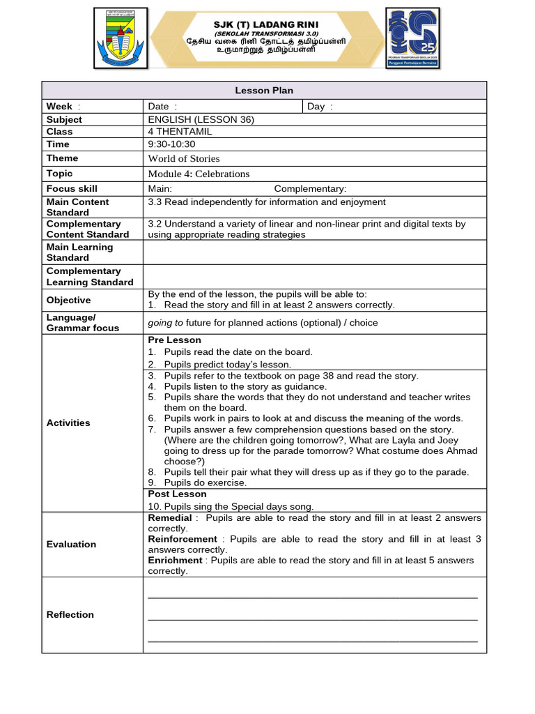 English Lesson Plan: Celebrations Module | PDF | Reading Comprehension ...