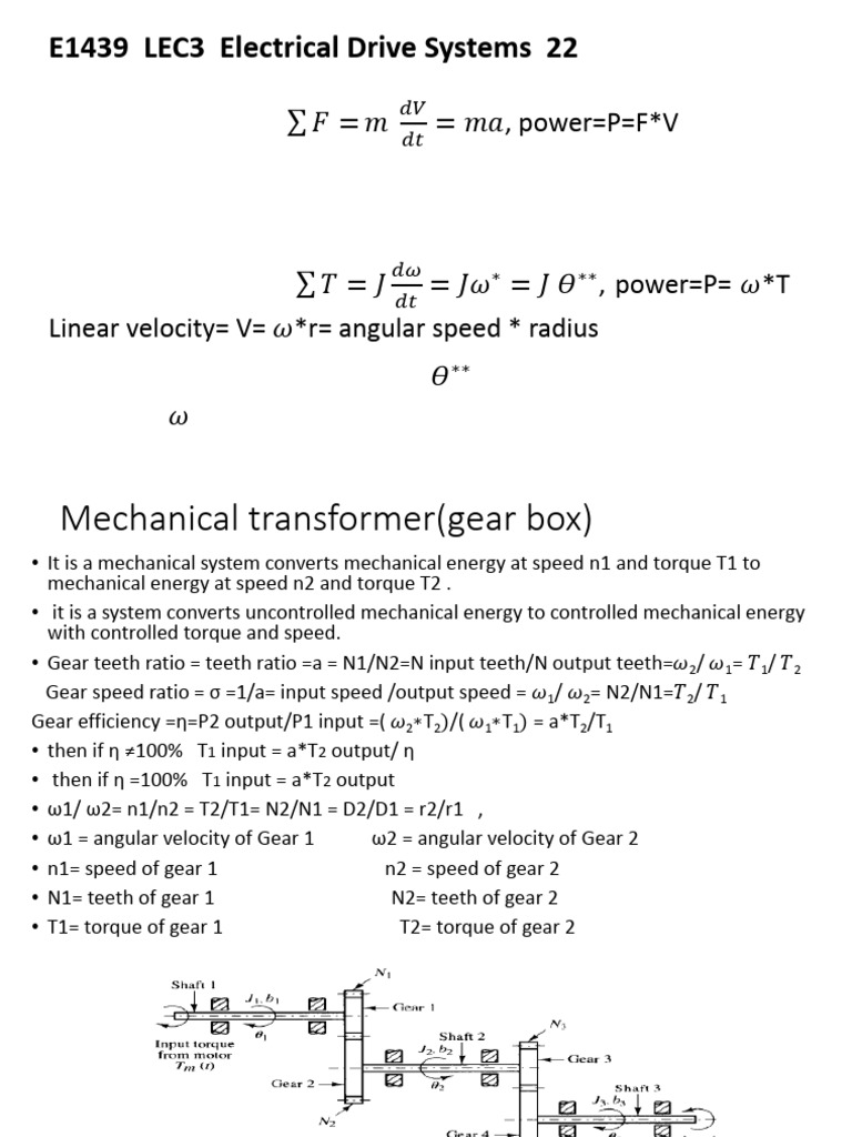 Lec 3 E 1439 Electrical Drive Systems-22 | PDF | Torque | Gear