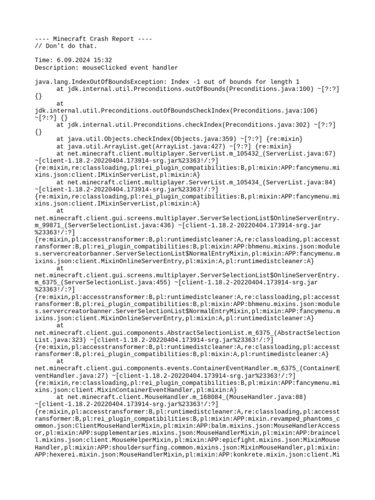 Minecraft Mouse Click Crash Report | PDF | Programming Paradigms | Object (Computer Science)