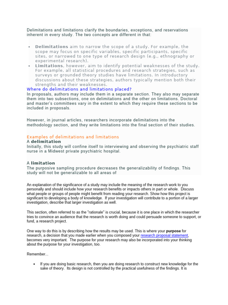 Understanding Research Delimitations & Limitations | PDF | Knowledge ...