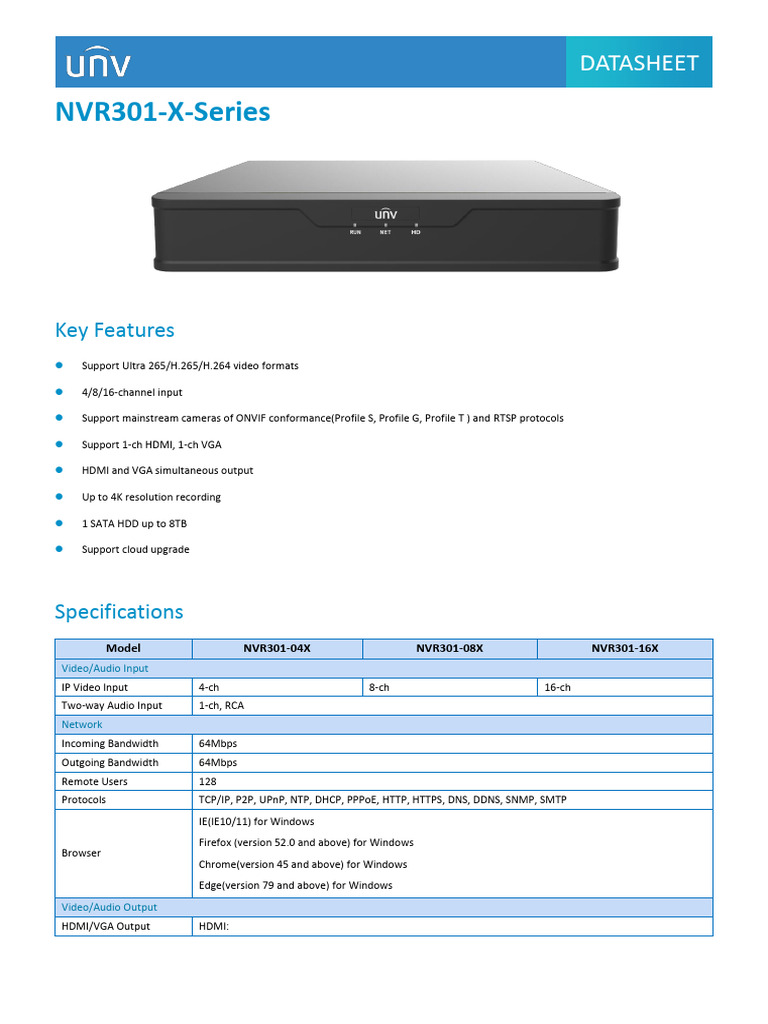 UNV NVR301-X Series V1.04-EN | PDF | Hard Disk Drive | Hdmi