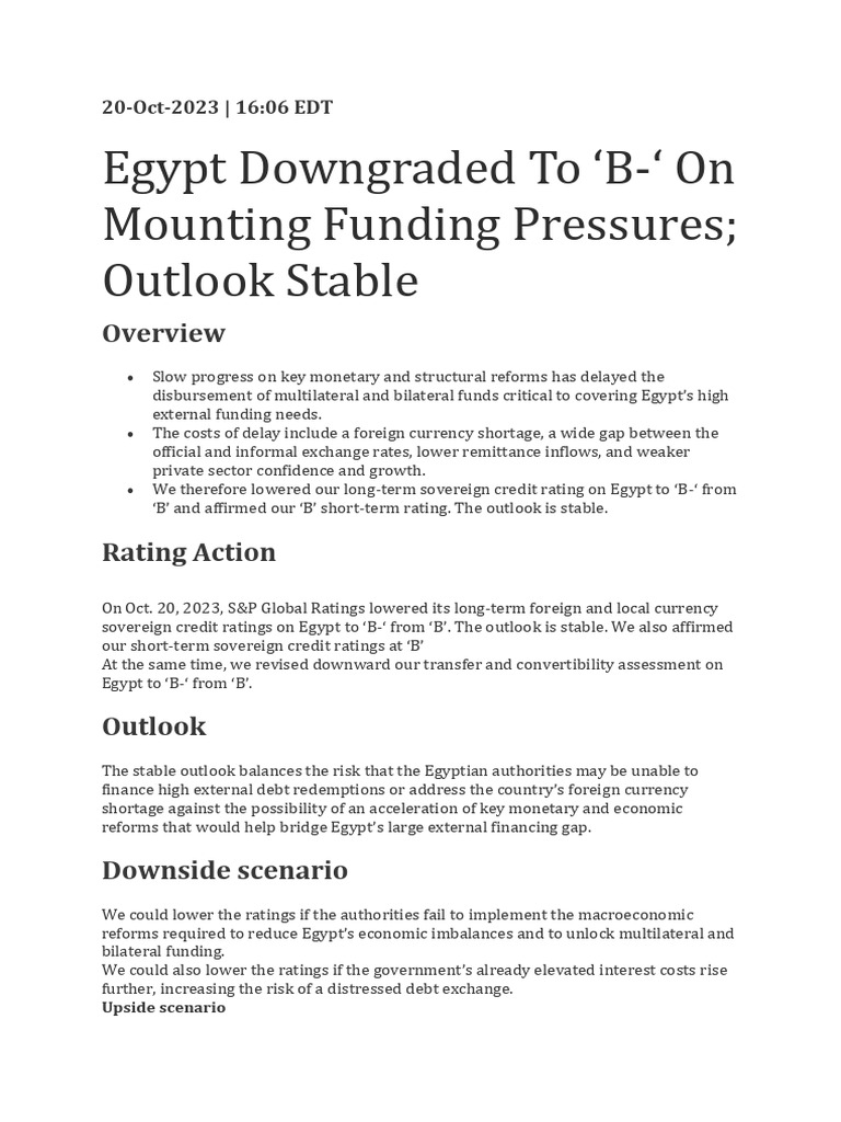S P Egypt Rating October 2023 1697903119 | PDF | Government Budget ...