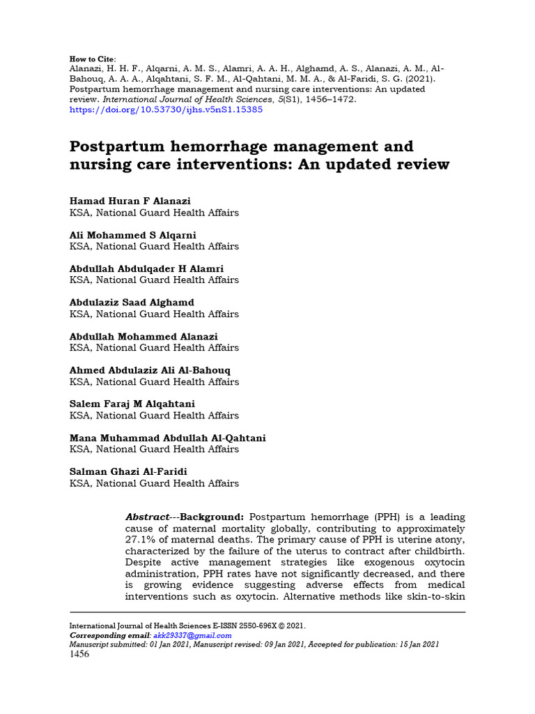 Postpartum Hemorrhage Management and Nur A1a98e87 | PDF | Childbirth ...