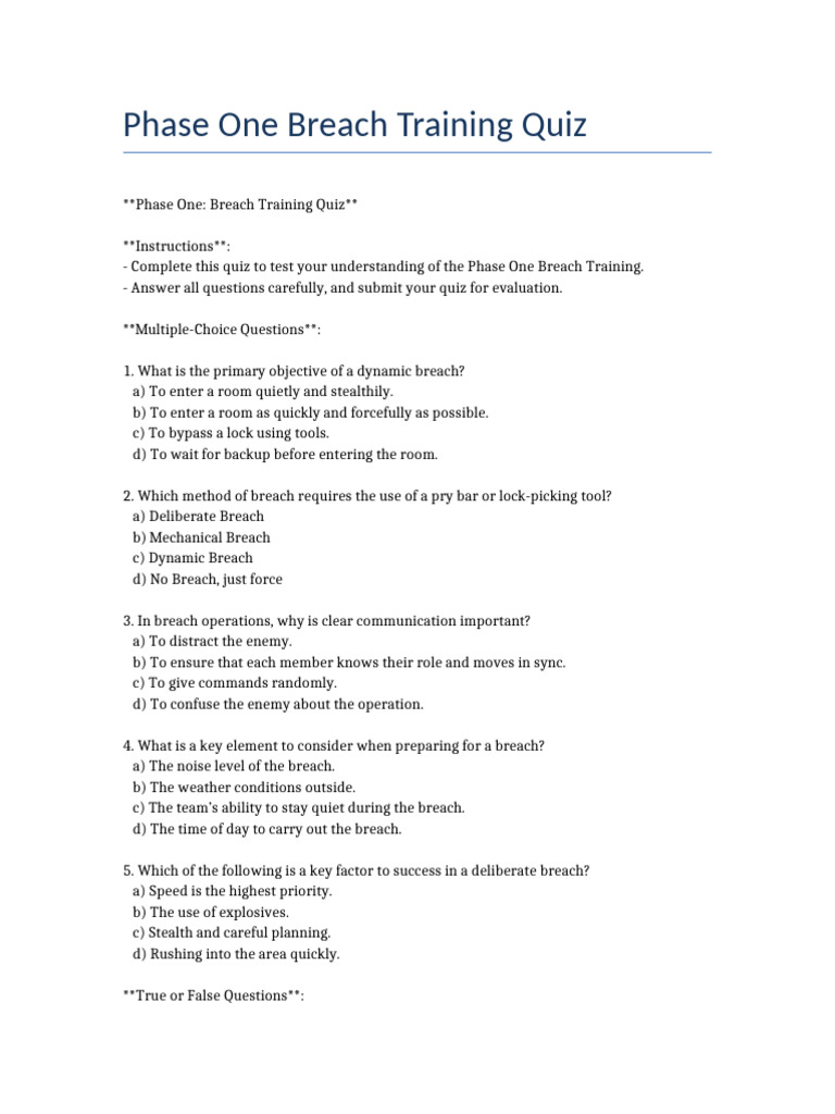 Phase One Breach Training Quiz | PDF